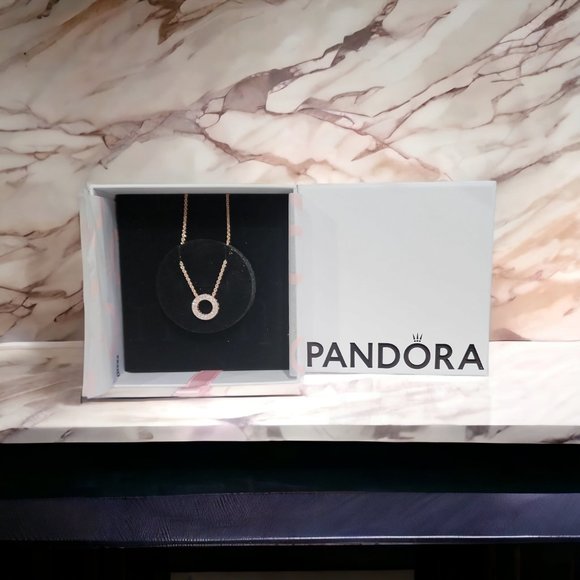 Pandora | Jewelry | Authentic Pandora Logo Pav Circle Collier Necklace ...